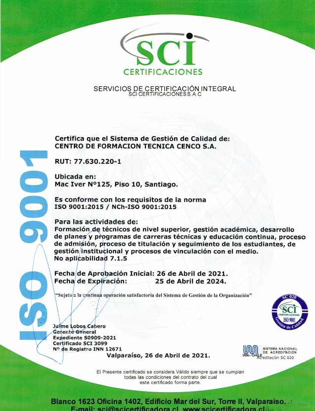 CFT CENCO Recibe Certificación De Calidad Bajo La Norma ISO 9001:2015 / NCh-ISO 9001:2015 ...